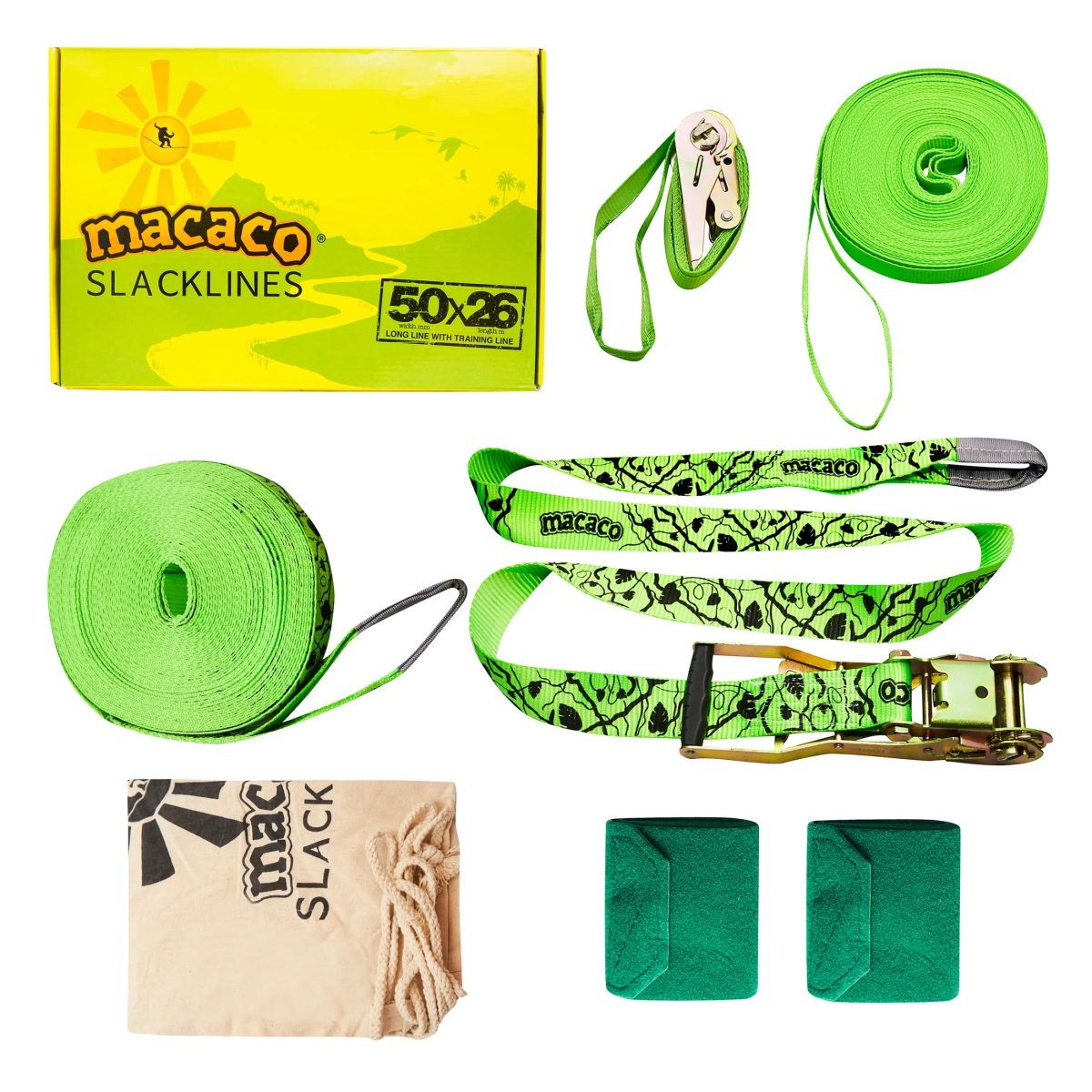 MACACO-SLACKLINES 26m 3t Long Line with Training Line - Push Climbing